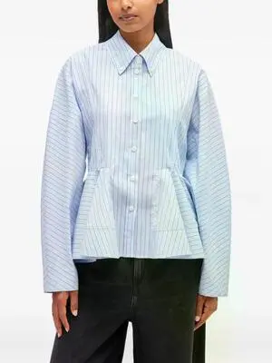 GANNI Stripe Peplum Cotton Shirt