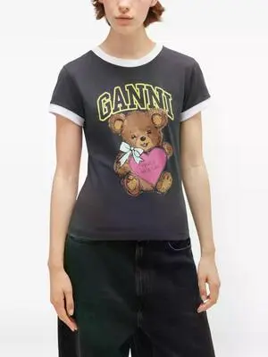 GANNI Teddy-print Ringer T-shirt