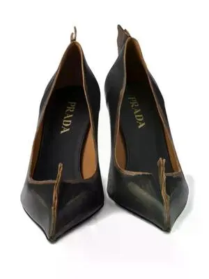 Prada 85mm Antiqued Leather Pointed-toe Pumps - Black