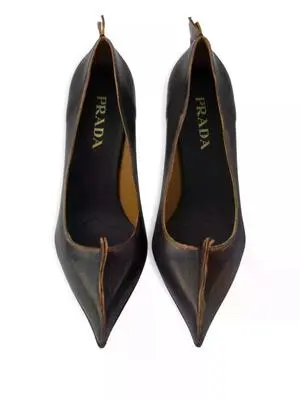 Prada 85mm Antiqued Leather Pointed-toe Pumps - Black