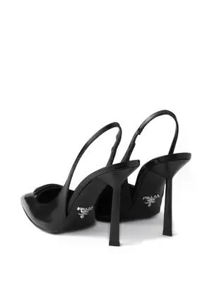 Prada Brushed Leather Slingback Pumps With Triangle Logo Detail