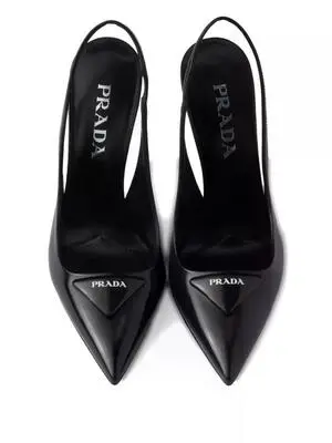 Prada Brushed Leather Slingback Pumps With Triangle Logo Detail