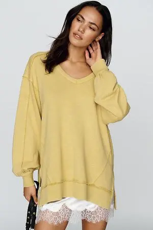 PILCRO Hudson Cotton Popover Top - Citron
