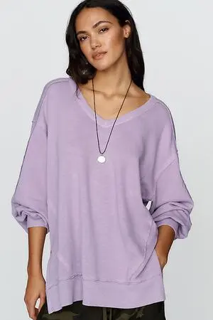 PILCRO Hudson Cotton Popover Top - Soft Violet