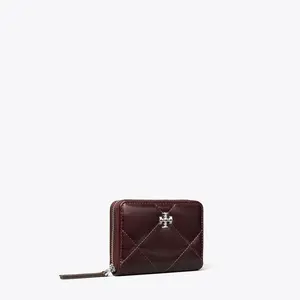 Tory Burch Small Kira Diamond Quilt Distressed Zip-around Wallet - Dark Carmine