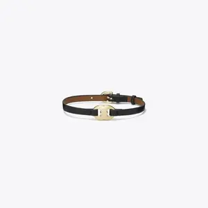 Tory Burch Gemini Link Leather Bracelet Light Brass/black