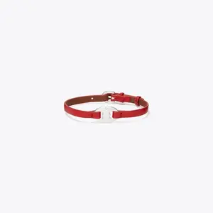 Tory Burch Gemini Link Leather Bracelet Light Silver/red