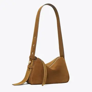 Tory Burch Small Romy Suede Shoulder Bag - Caramel