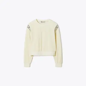 Tory Burch T Logo Velour Crewneck Pullover - New Ivory