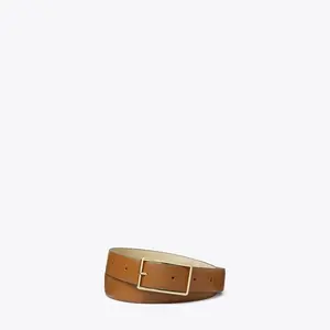 Tory Burch 1.5" Gigi Leather Belt Aged Tan/gold