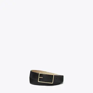 Tory Burch 1.5" Gigi Leather Belt - Black/gold