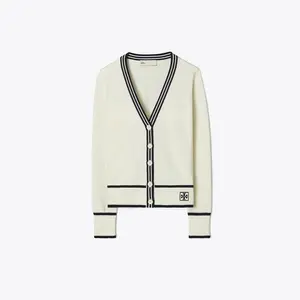 Tory Burch Cropped Wool Ribbed Cardigan