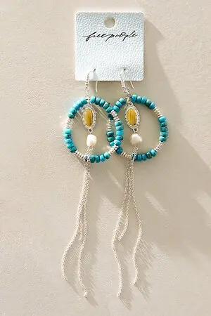 Free People Mabel Loop Earrings - Silver/turq
