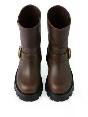 Prada Leather Buckled Combat Boots
