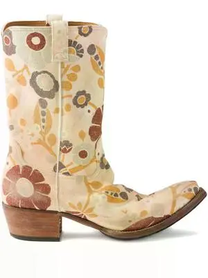 Prada Floral-print Cowboy Boots - Neutrals