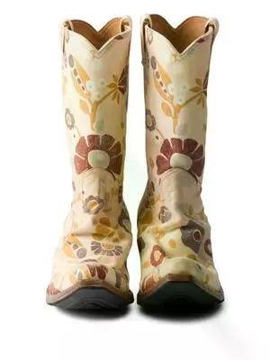Prada Floral-print Cowboy Boots - Neutrals