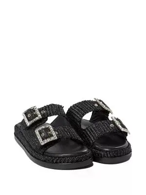 ALIBI Raffia Embellished Buckle Sandals - Black