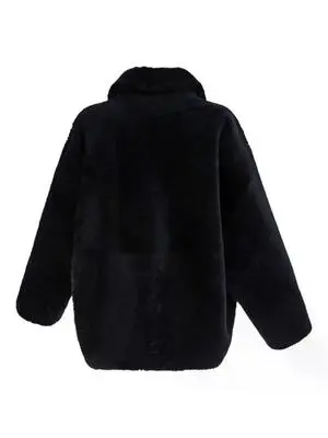 B&W Shearling Button Coat - Blue