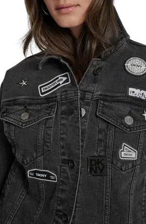 Dkny Logo Patch Denim Trucker Jacket