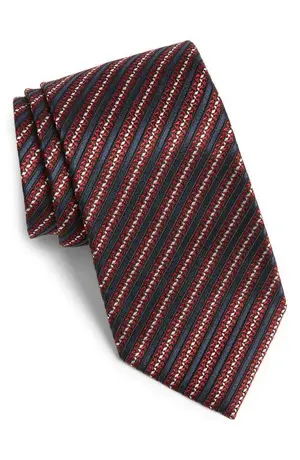 Zegna Stripe Mulberry Silk Neck Tie - Red