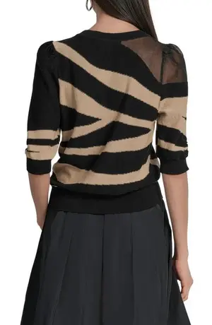 Dkny Zebra Stripe Three-quarter Sleeve Sweater