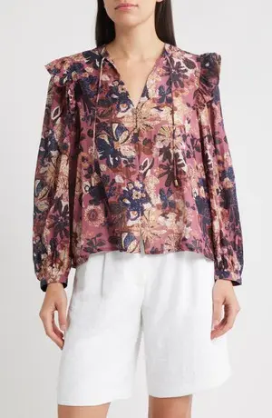 CLEOBELLA Printed Tie Neck Top