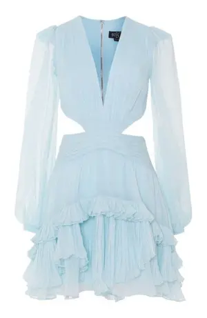 PatBO Silk Plisse Essence Mini Dress - Light Blue