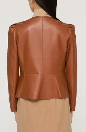 Lafayette 148 New York Lambskin Leather Jacket With Puff Shoulders