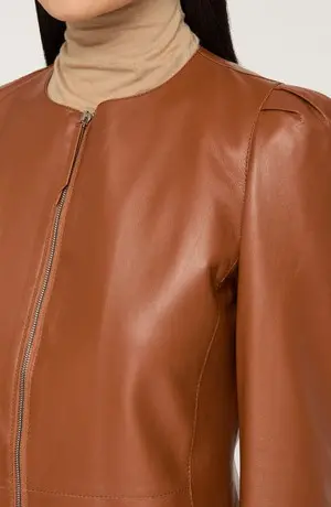 Lafayette 148 New York Lambskin Leather Jacket With Puff Shoulders