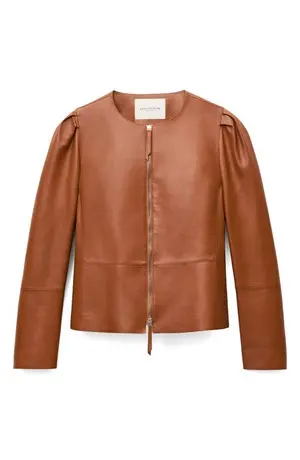 Lafayette 148 New York Lambskin Leather Jacket With Puff Shoulders