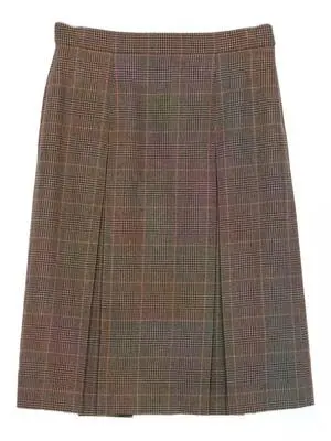 Saint Laurent Pleated Plaid Midi Skirt - Brown