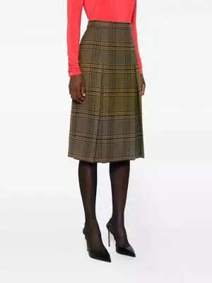 Saint Laurent Pleated Plaid Midi Skirt - Brown