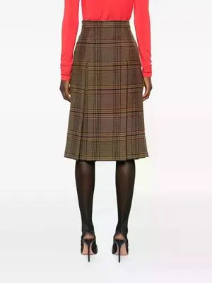 Saint Laurent Pleated Plaid Midi Skirt - Brown