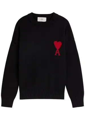 Ami Logo-intarsia Wool Jumper - Black
