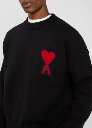 Ami Logo-intarsia Wool Jumper - Black