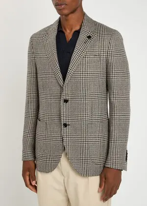 LARDINI Houndstooth Wool And Silk-blend Designer Blazer Uk40/l
