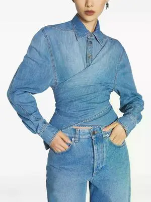MUGLER Wrap-effect Denim Shirt
