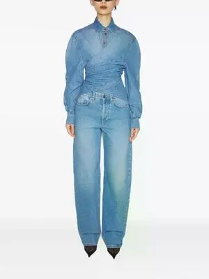 MUGLER Wrap-effect Denim Shirt
