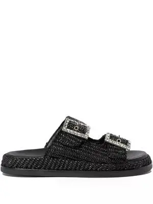 ALIBI Raffia Embellished Buckle Sandals - Black