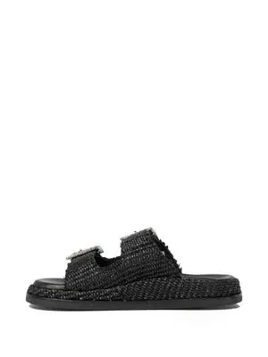 ALIBI Raffia Embellished Buckle Sandals - Black