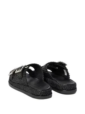 ALIBI Raffia Embellished Buckle Sandals - Black