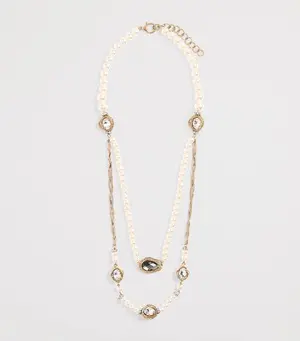 Max Mara Embellished Layered Necklace - White