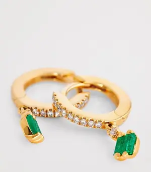 SUZANNE KALAN Yellow Diamond And Emerald Dangle Huggie Earrings