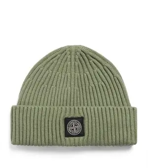 Stone Island Virgin Wool Ribbed Beanie - Green