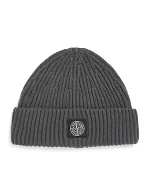 Stone Island Virgin Wool Ribbed Beanie - Grey