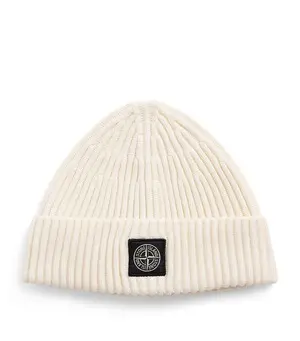 Stone Island Virgin Wool Ribbed Beanie - Ivory