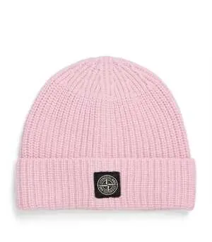 Stone Island Virgin Wool Ribbed Beanie - Pink