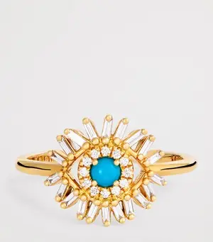 SUZANNE KALAN Yellow Diamond And Turquoise Evil Eye Ring