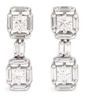 SUZANNE KALAN Gold And Diamond Princess Drop Earrings - White