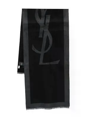Saint Laurent Logo-jacquard Silk Scarf - Black